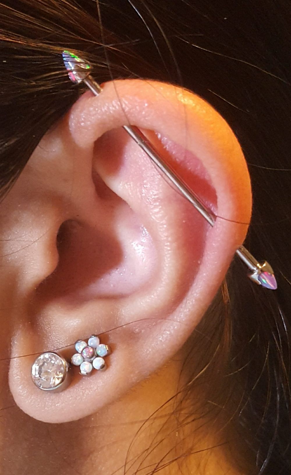 Custom Order Titanium Straight Barbell With Steel Prong Set Bullet Ends