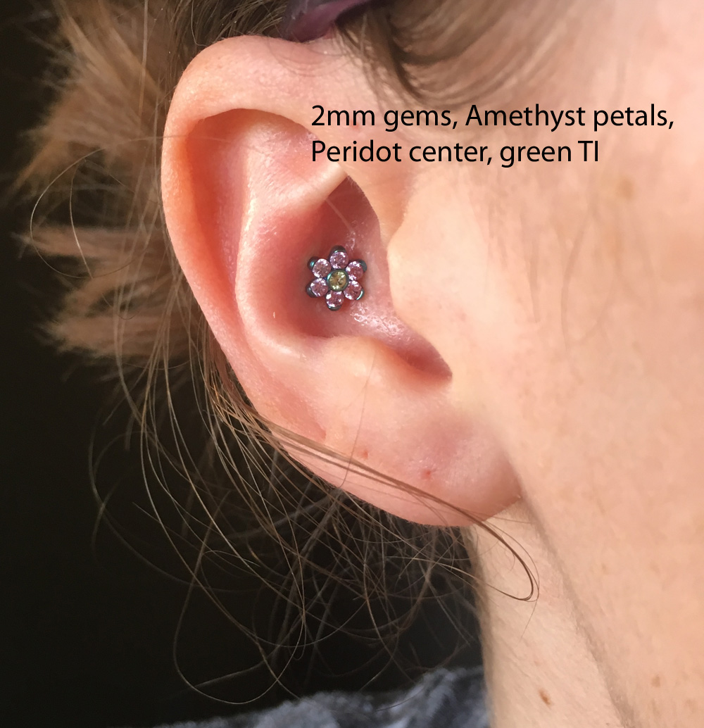 Custom Order Titanium Flatback Labret With Gemmed Flower