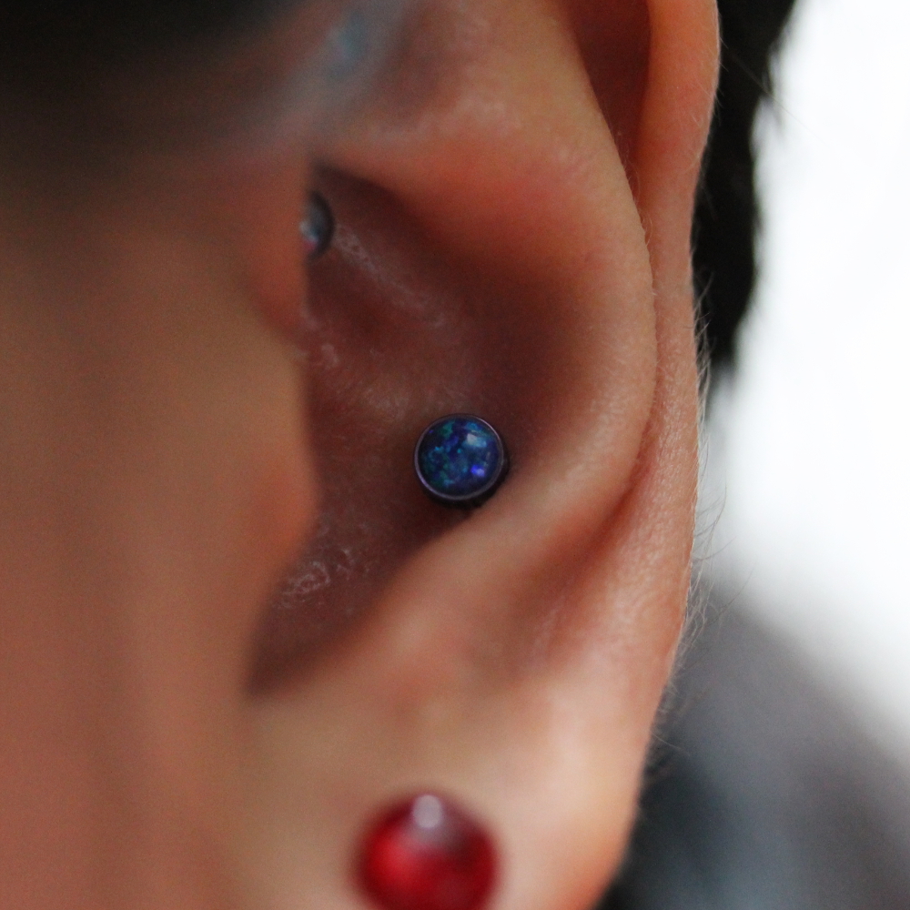 Custom Order Titanium Flatback Labret With Bezel Set Cabochon