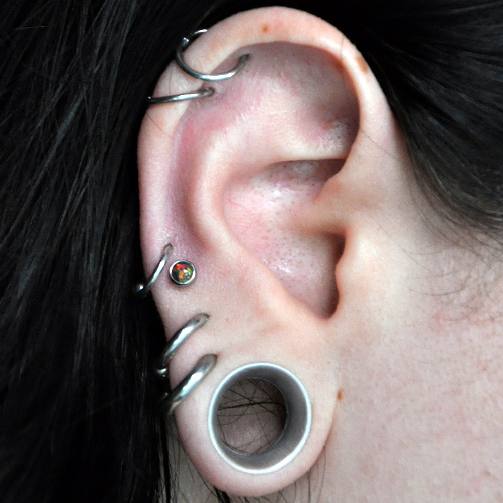 Custom Order Titanium Flatback Labret With Bezel Set Cabochon