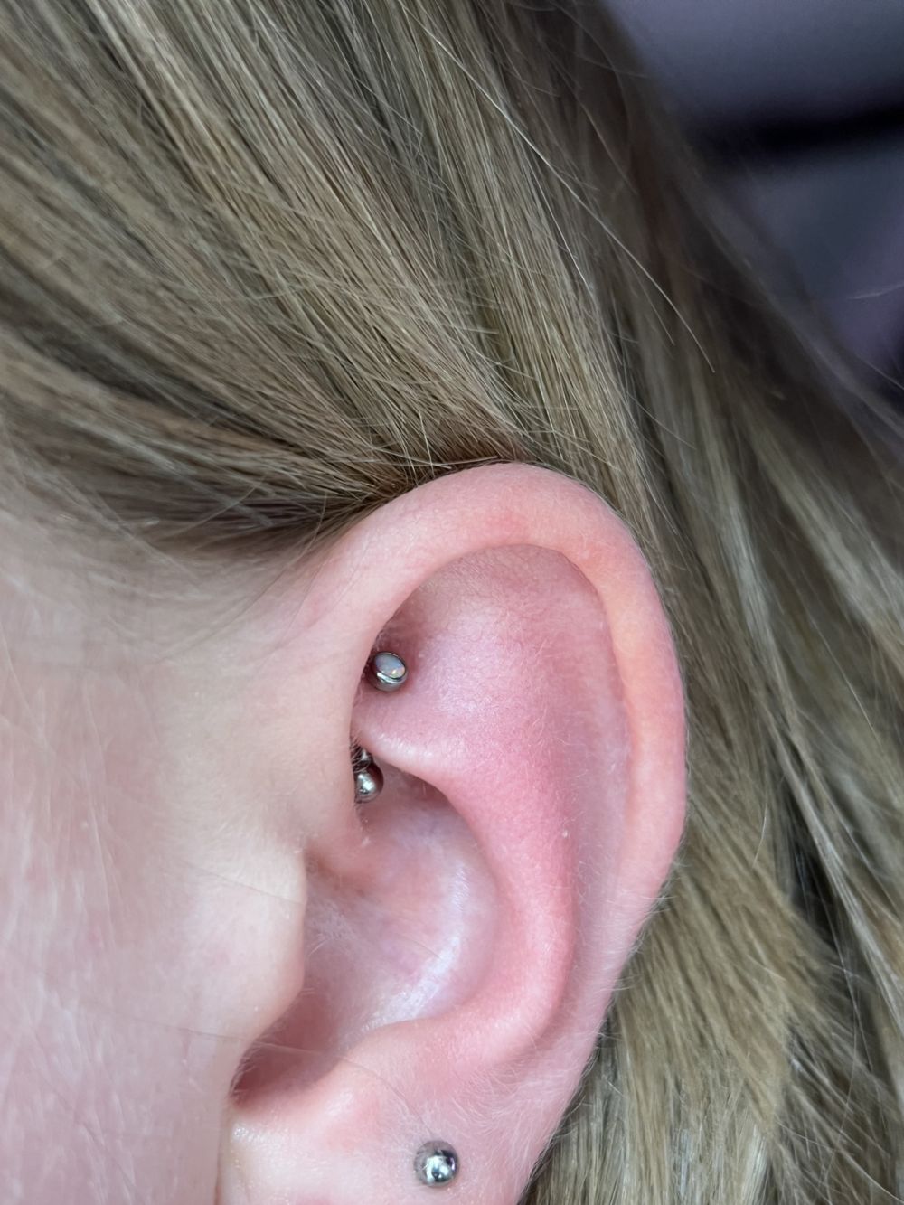 Titanium Bezel Set Synthetic Opal Disc Threaded Ends