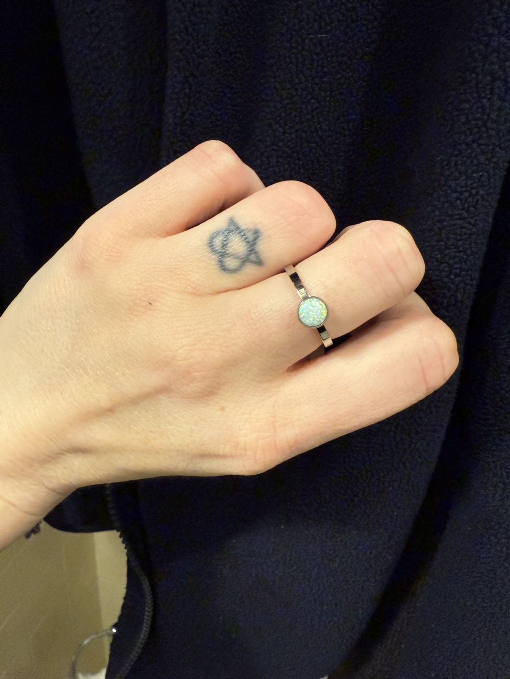 Steel Cabochon Opal Ring In Stainless Steel