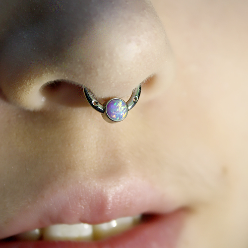 Custom Order Titanium Septum Ring With Gemmed Bezel (no Threaded Ends)