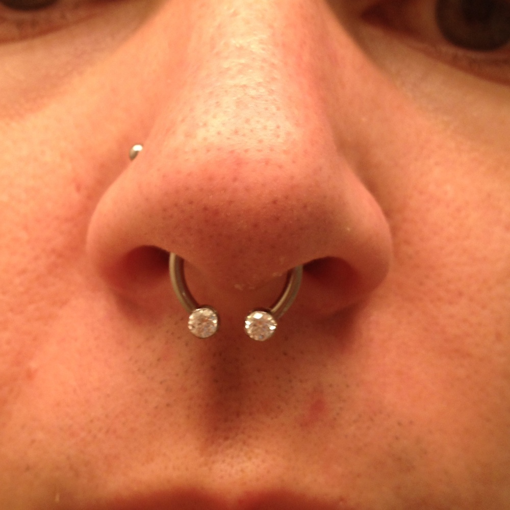 Custom Order Titanium Septum Ring With Prong Set Threaded Ends