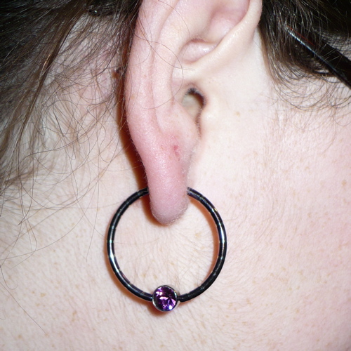 Custom Order Titanium Captive Ring With Bezel Set Faceted Gem