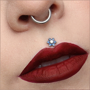 Custom Order Steel Flatback Labret With Gemmed Flower