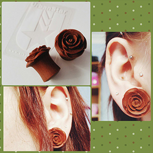 Wood Rosebud Plugs | Gauges | Flower | Rose